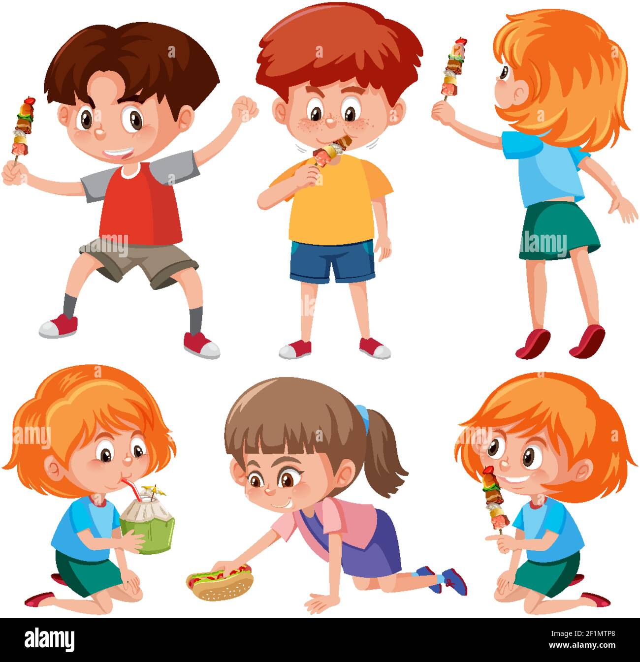 Set of kids cartoon character in different pose illustration Stock ...