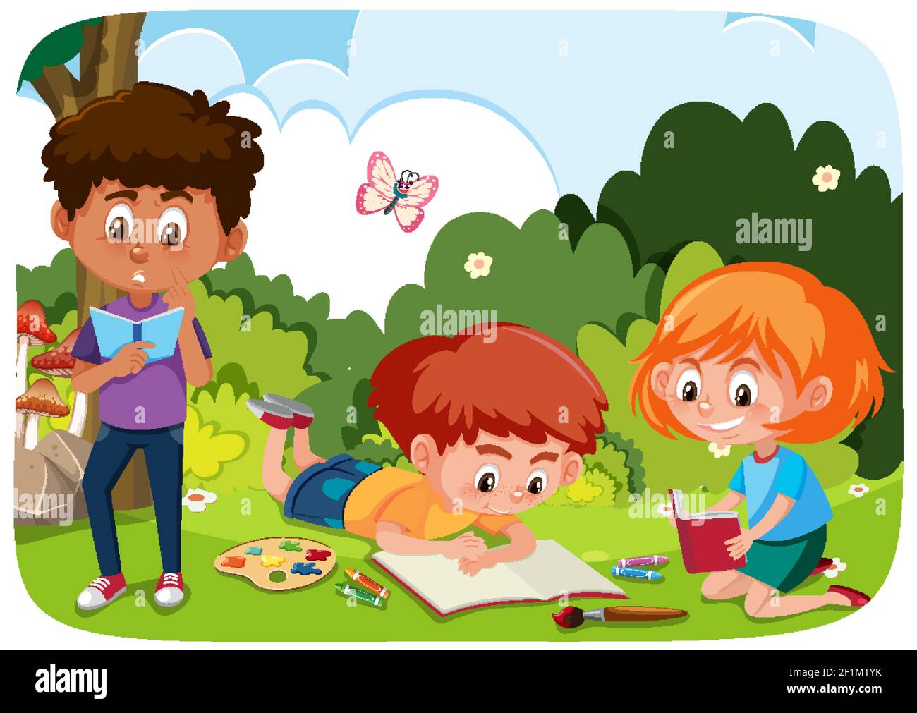Happy kids playing outdoor background illustration Stock Vector Image ...