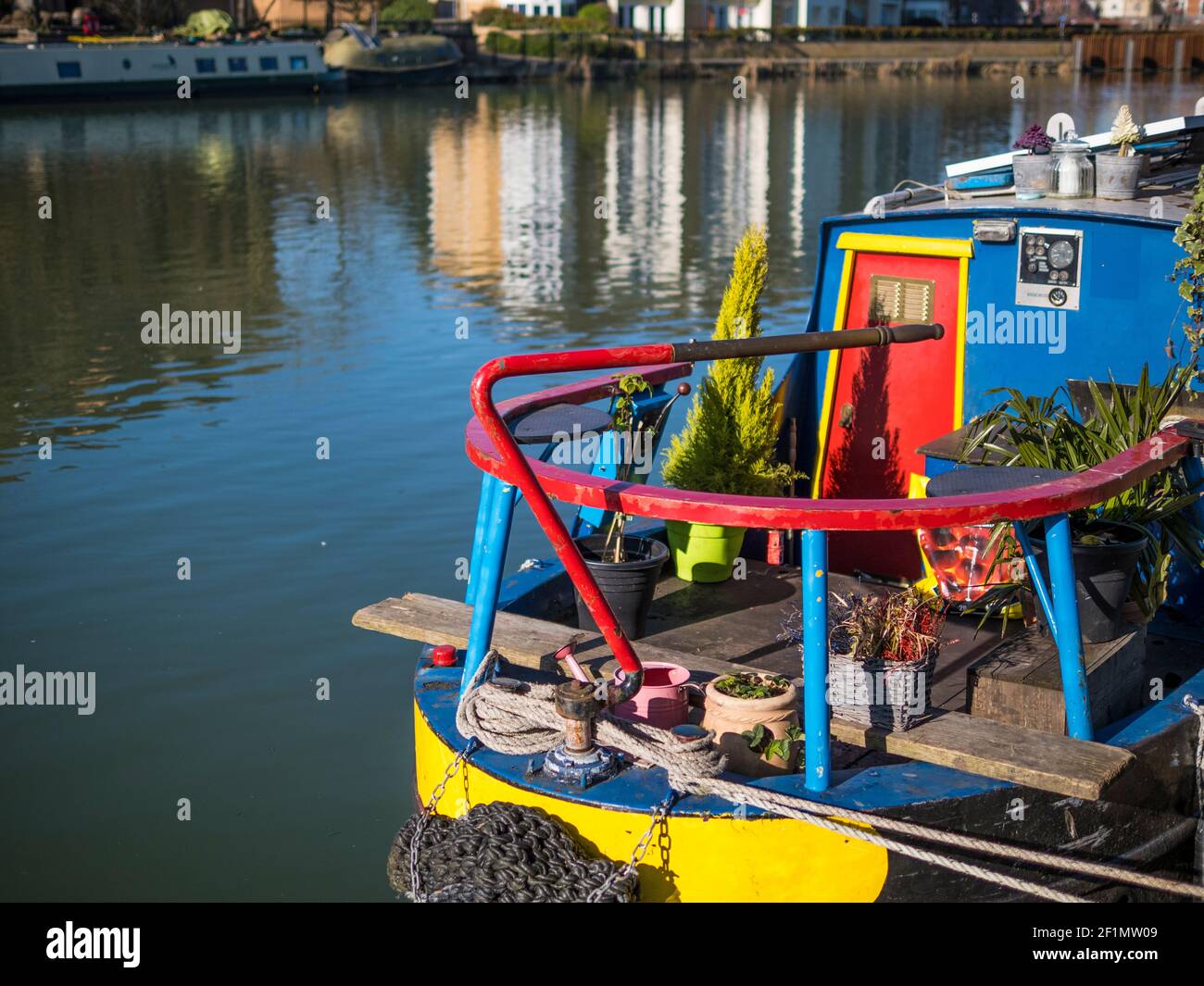 Colourful Narrow Boat, River Thames, Reading, Berkshire, England, UK ...