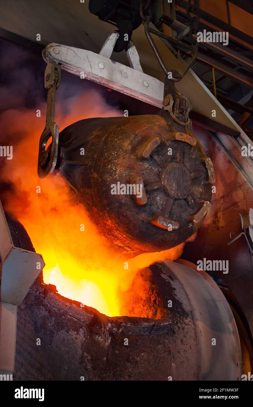 Melting copper in Pierce-Smith converter. Kazzinc company, Ust ...