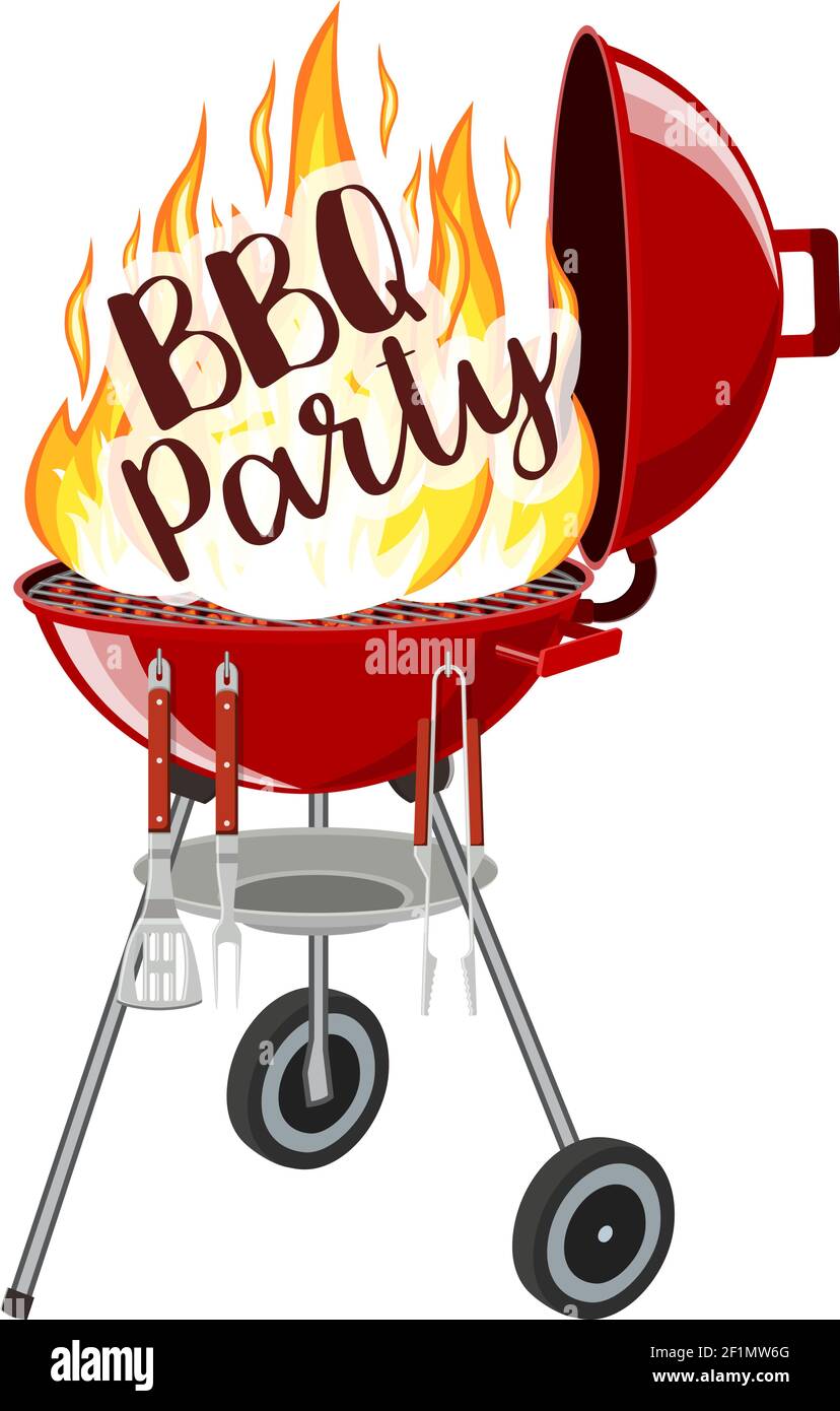 BBQ party banner grill with fire Stock Vector Image & Art - Alamy