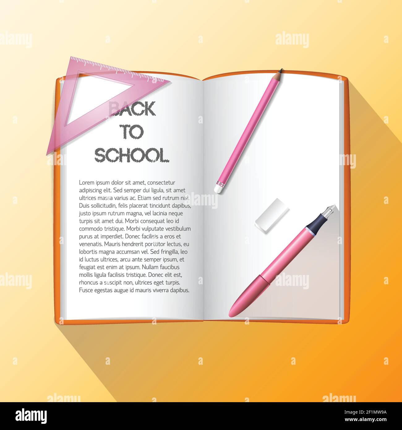 Education realistic concept with school supplies and items on light ...