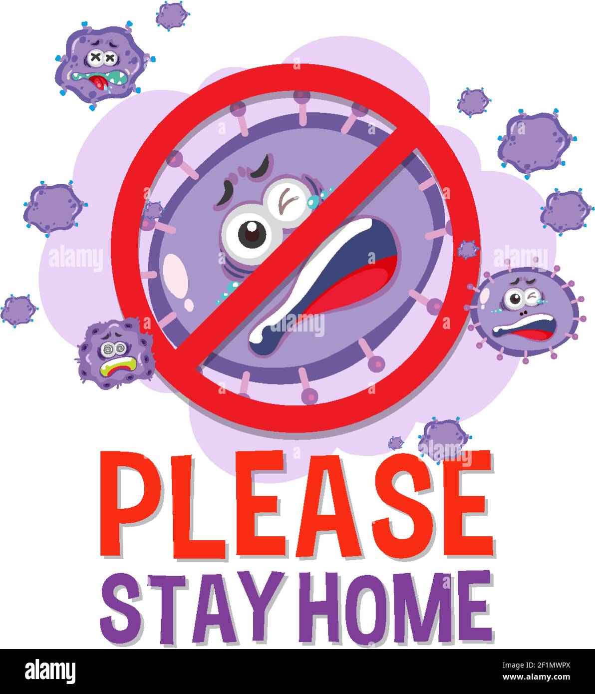 Please stay home font with stop virus sign illustration Stock Vector ...