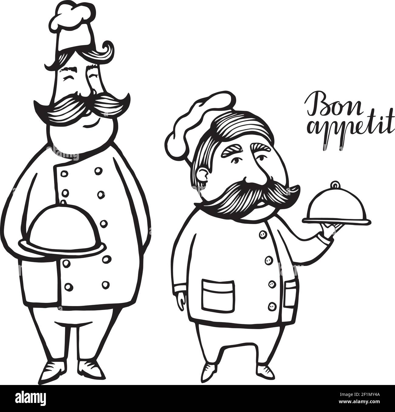 Hand drawn vector illustration of chief-cooker with a mustache in a ...