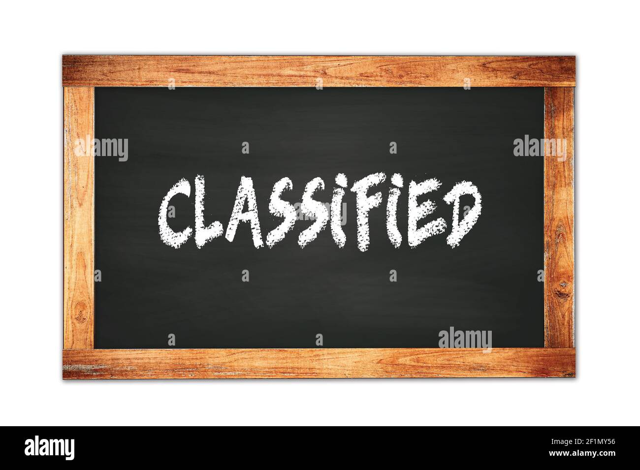 CLASSIFIED text written on black wooden frame school blackboard Stock ...
