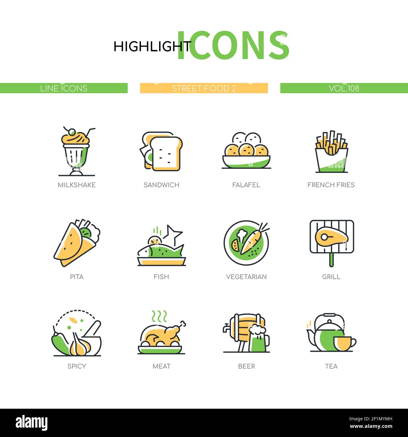 Street food - line design style icons set. Snacks, dessert and ...