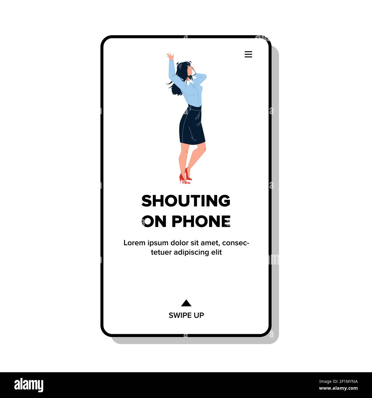 Shouting On Phone Device Angry Young Woman Vector Stock Vector Image ...