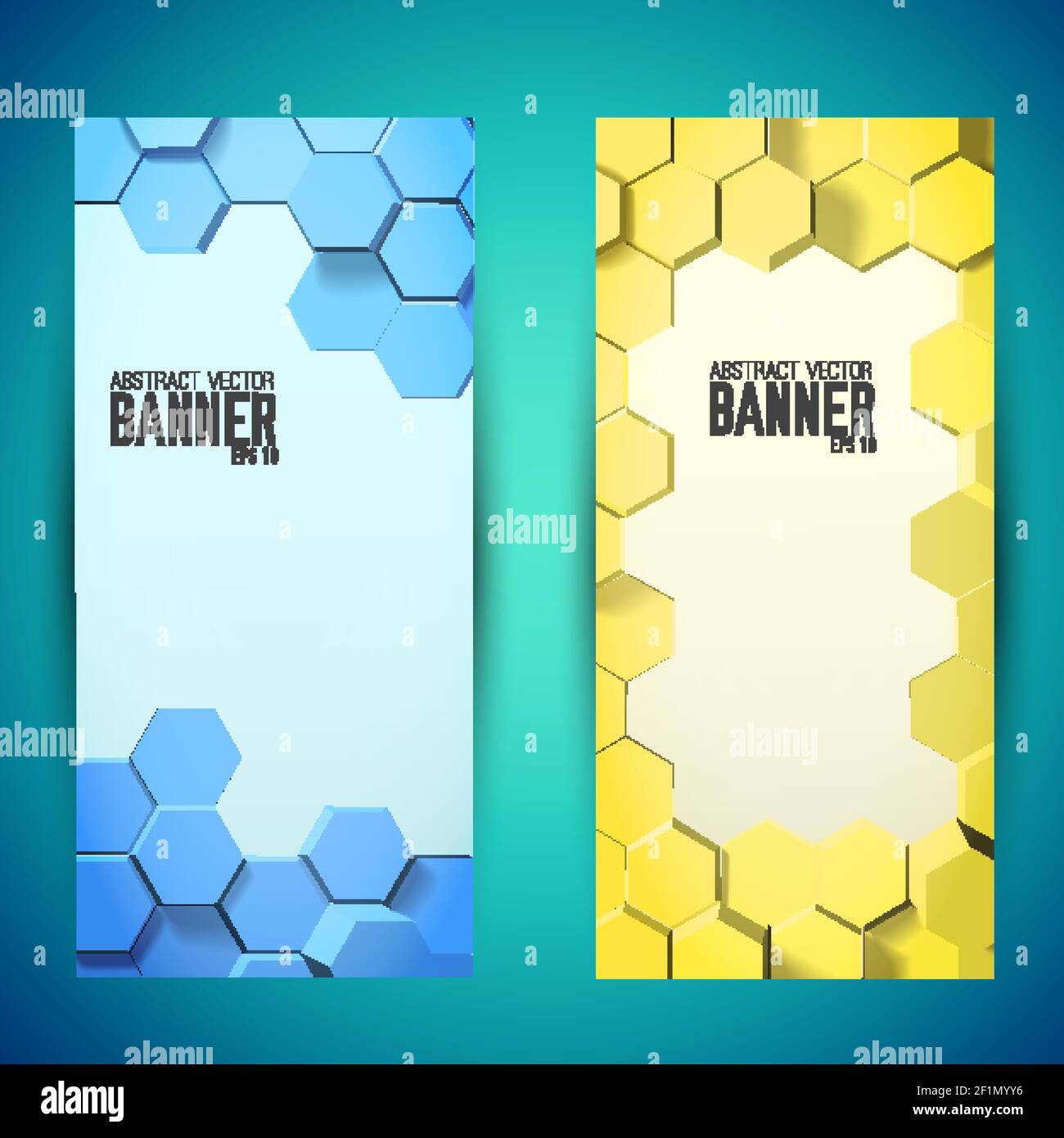 Abstract geometric mosaic vertical banners with blue and yellow 3d ...