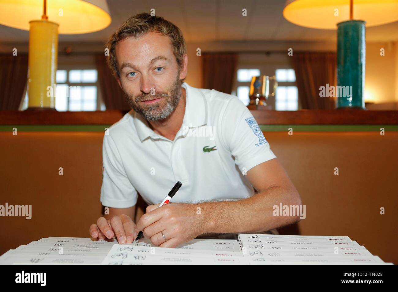 French player Raphael Jacquelin during a private golf exhibition at ...