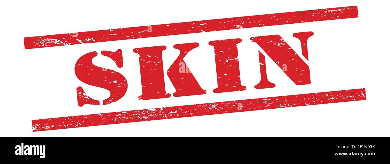 SKIN text on red grungy vintage rubber stamp Stock Photo - Alamy