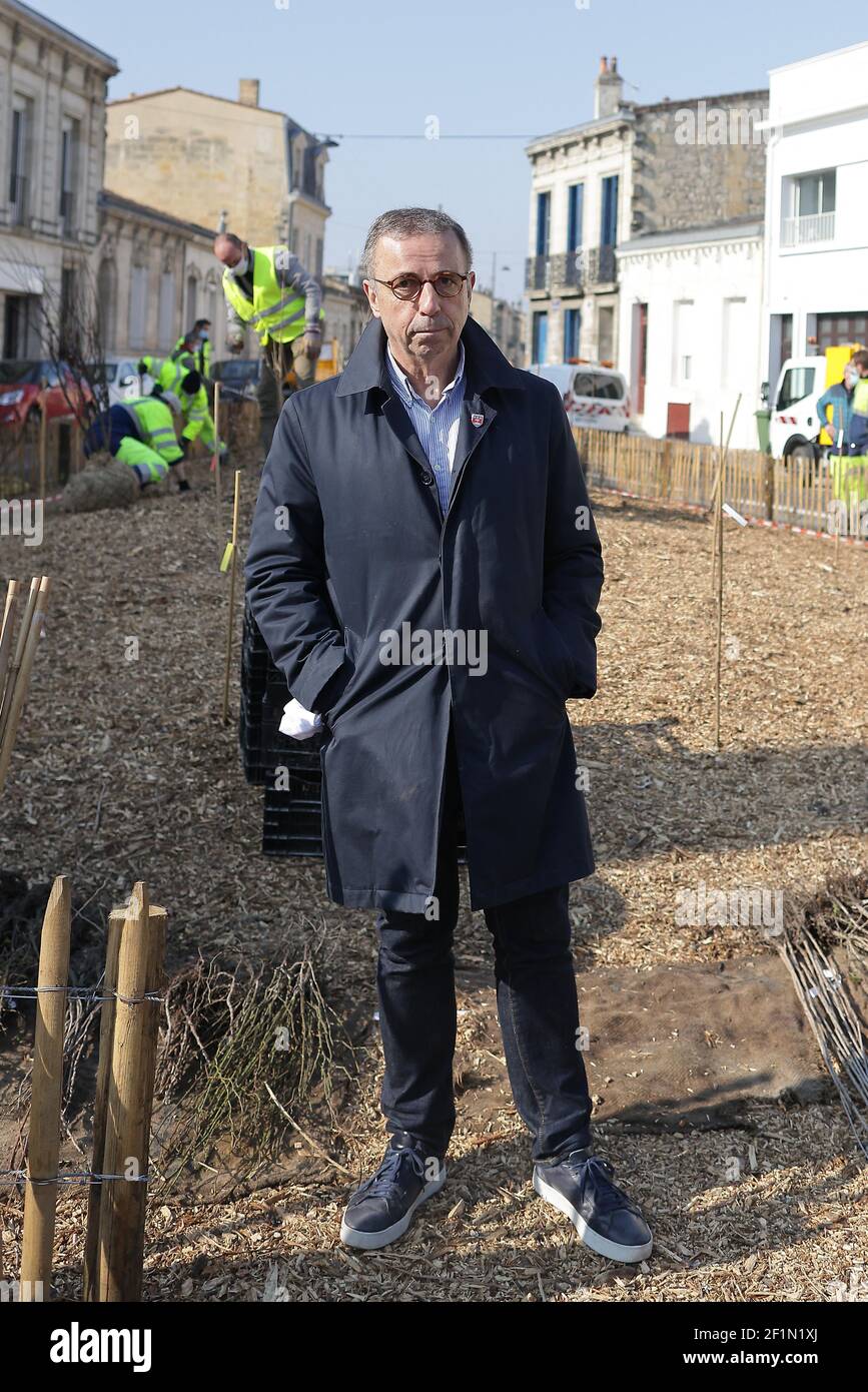 The mayor of Bordeaux, Pierre Hurmic, plants the city's first micro ...