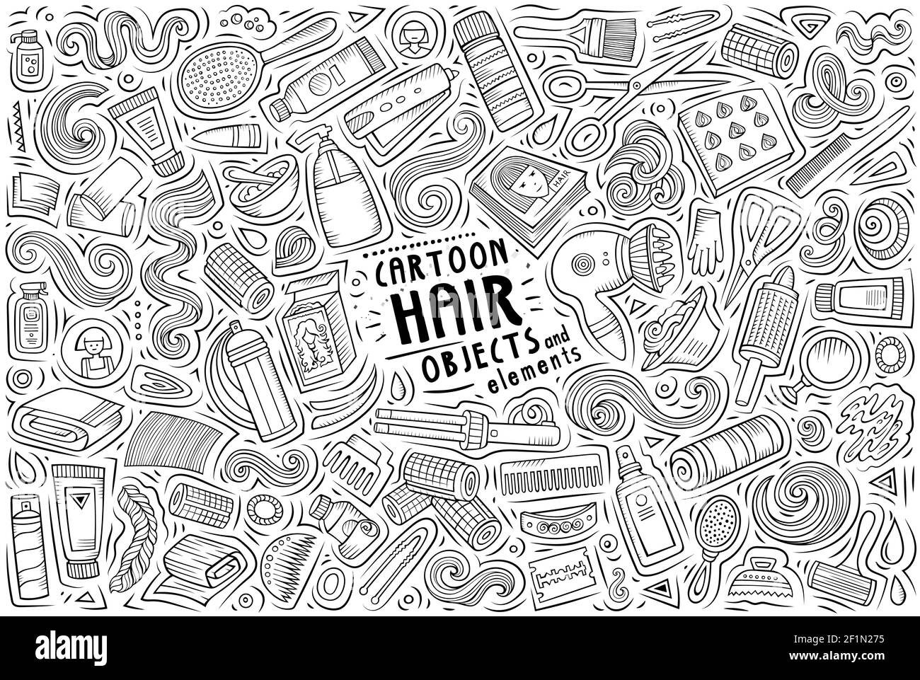 Sketchy vector hand drawn doodle cartoon set of Hair Salon theme items ...