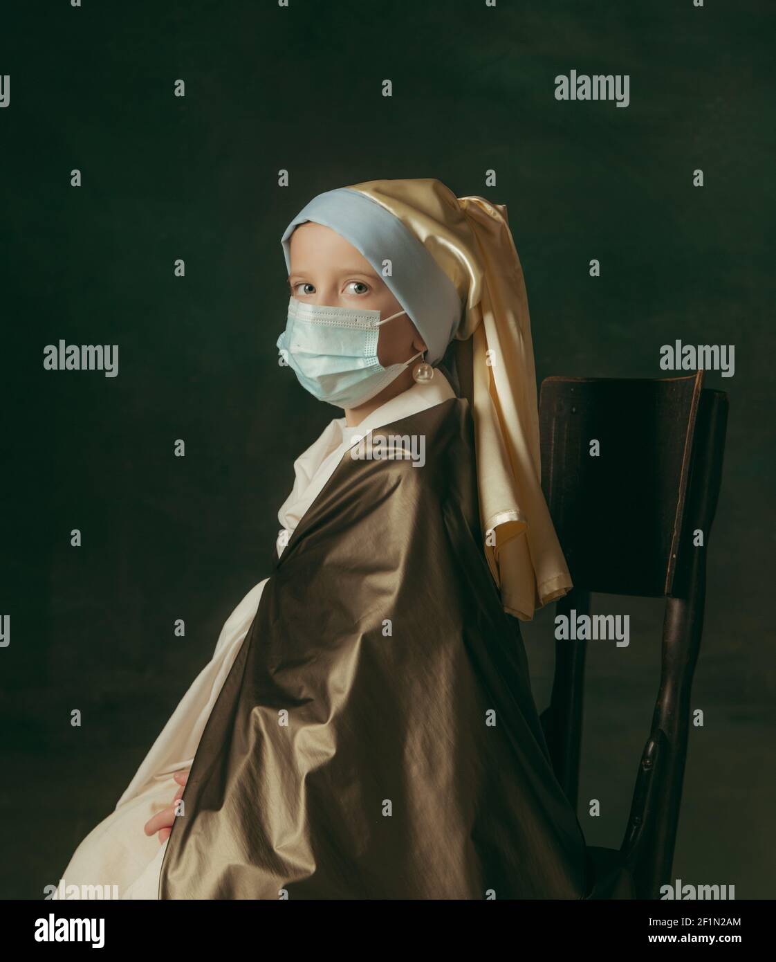Protective face mask. Medieval little girl as lady with a pearl earring ...