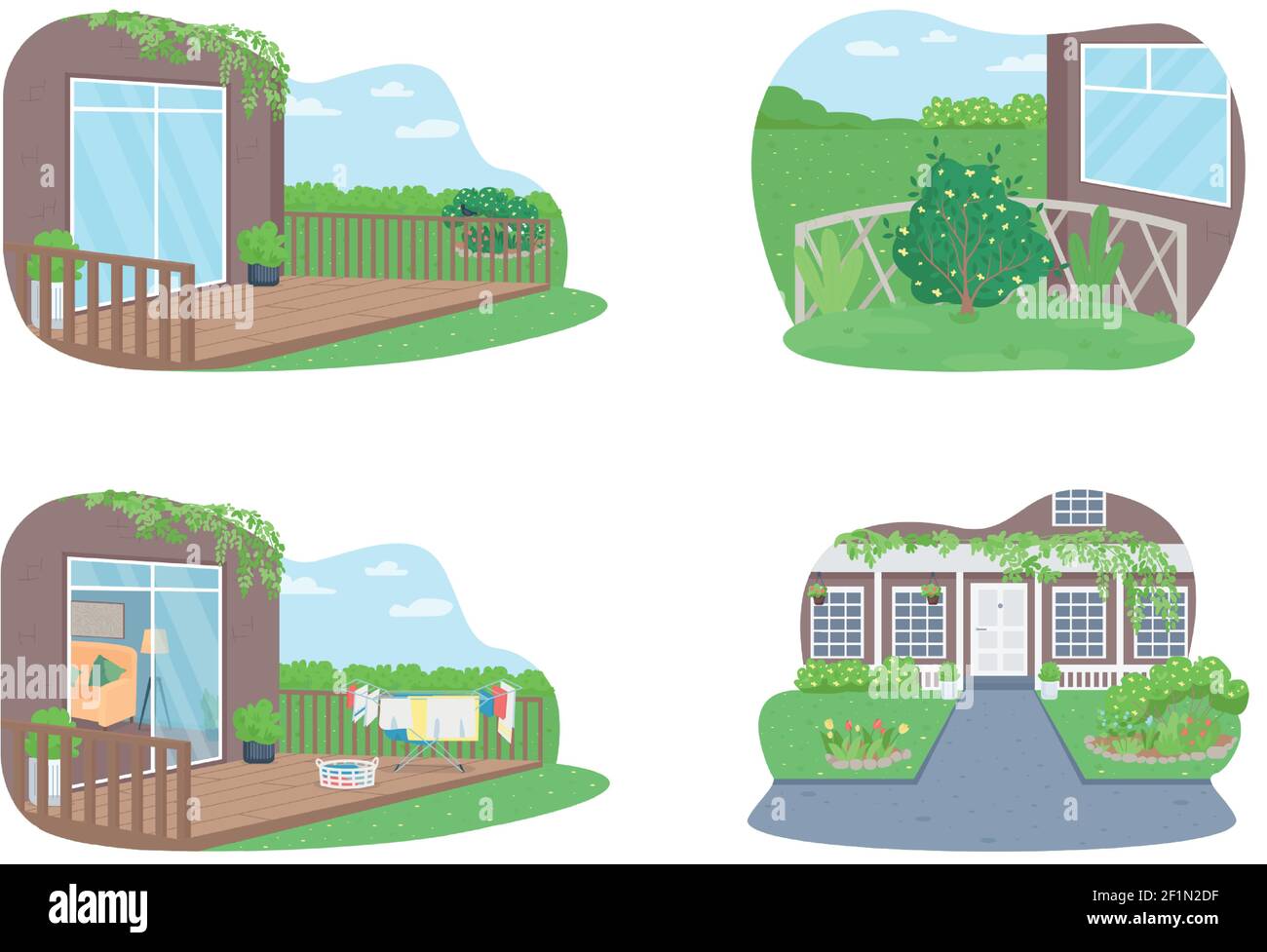 Outdoor suburban home 2D vector web banner, poster set Stock Vector ...