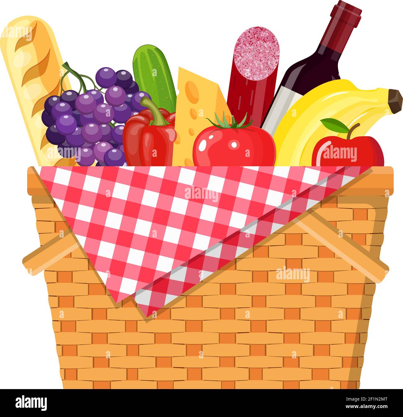 Picnic basket wine vegetables Cut Out Stock Images & Pictures - Alamy