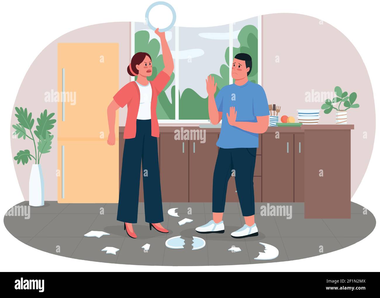 Wife angry with husband 2D vector web banner, poster Stock Vector Image ...