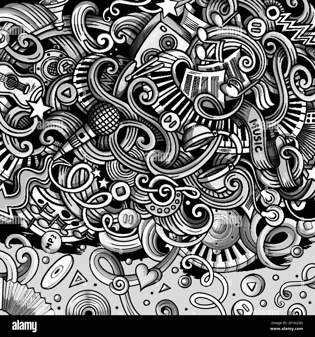 Music hand drawn vector doodles illustration. Musical frame design ...