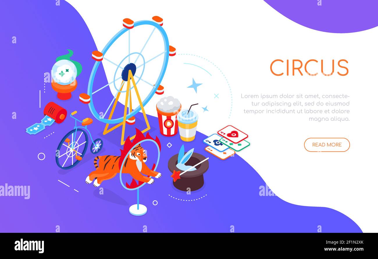 Circus and theme park - modern colorful isometric web banner with copy ...
