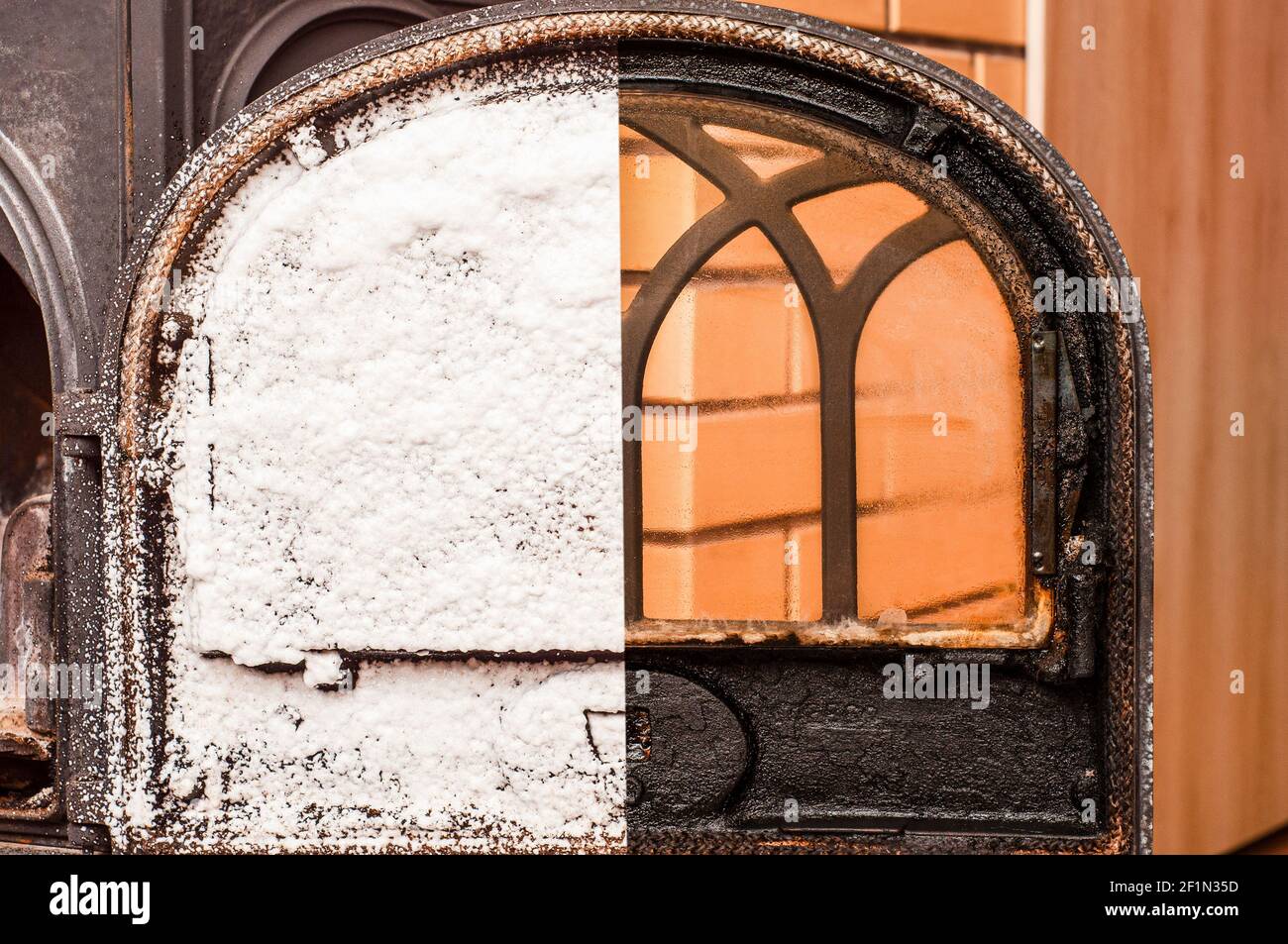 Photos before and after washing off the foamy detergent from the glass ...