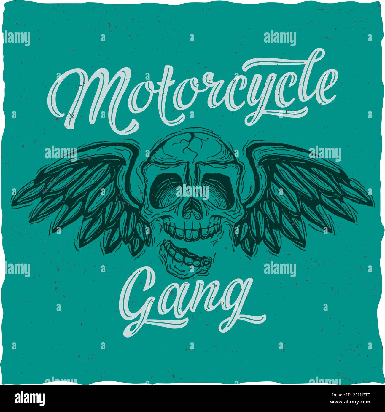 Label design with illustration of skull with wings for t-shirts ...