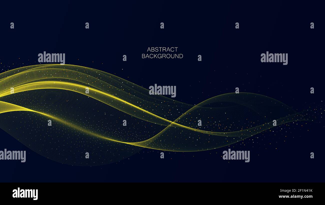 Yellow stream of waves on a dark background.Template brochure design ...