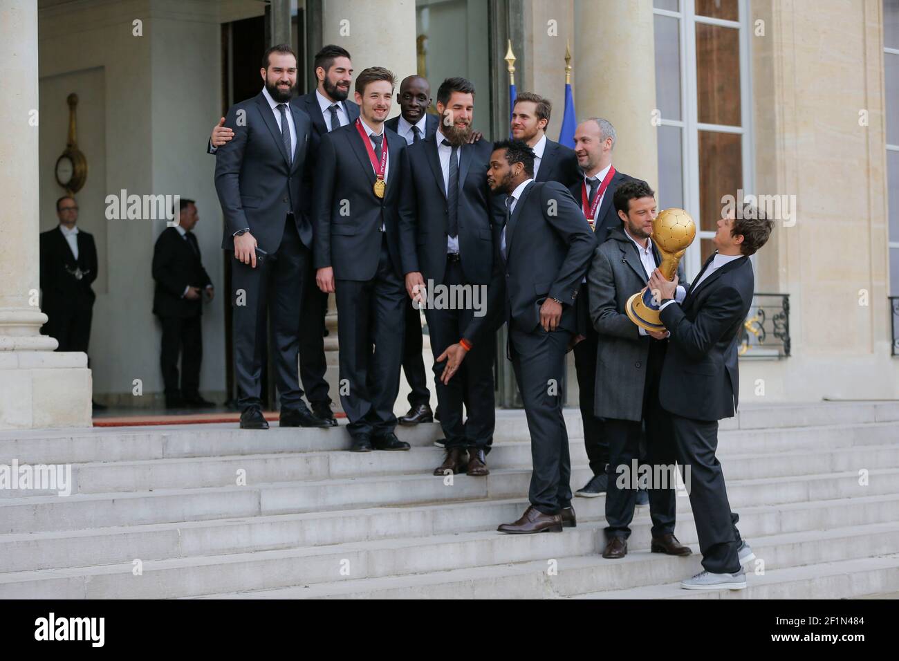 French players with the trophy pose for photographers at the ...