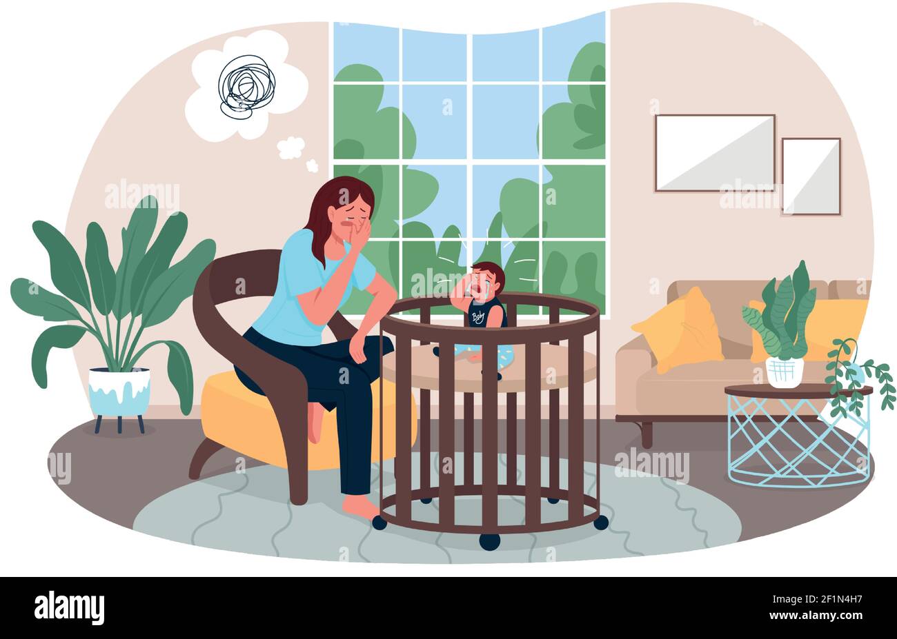 Exhausted mother 2D vector web banner, poster Stock Vector Image & Art ...