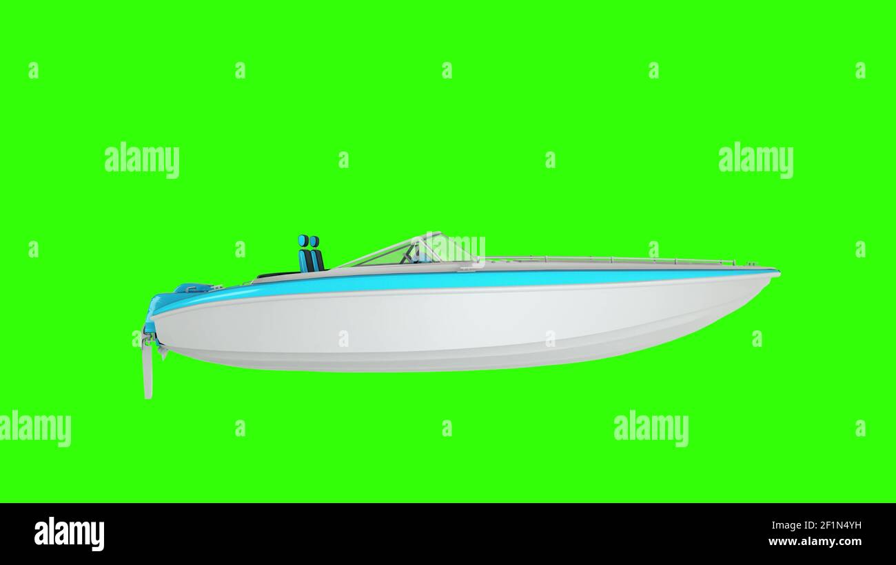 Boat on a green screen. Motor boat sailing over waves, 3d illustration ...