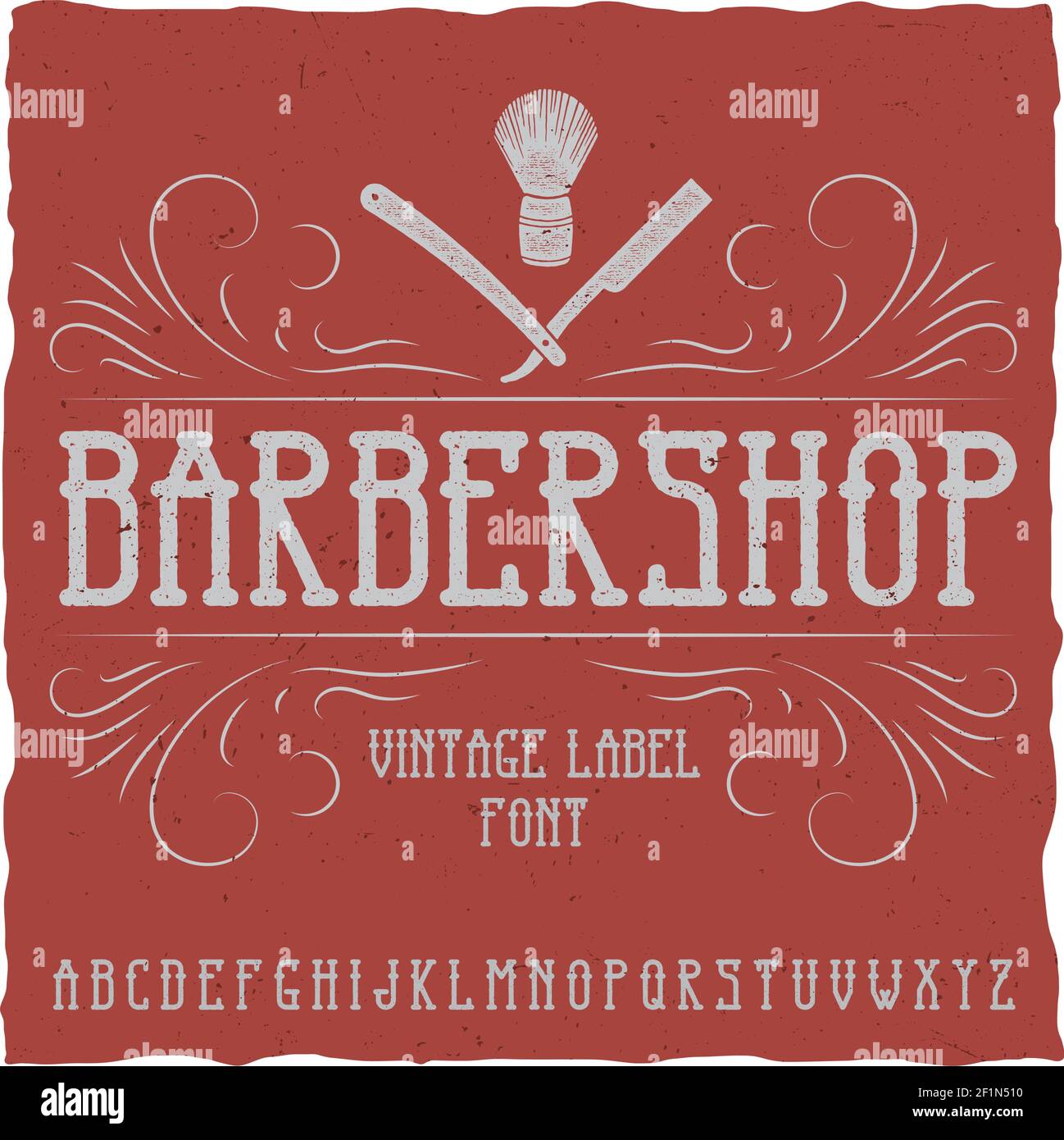 Barber Shop label font and sample label design with decoration and ...