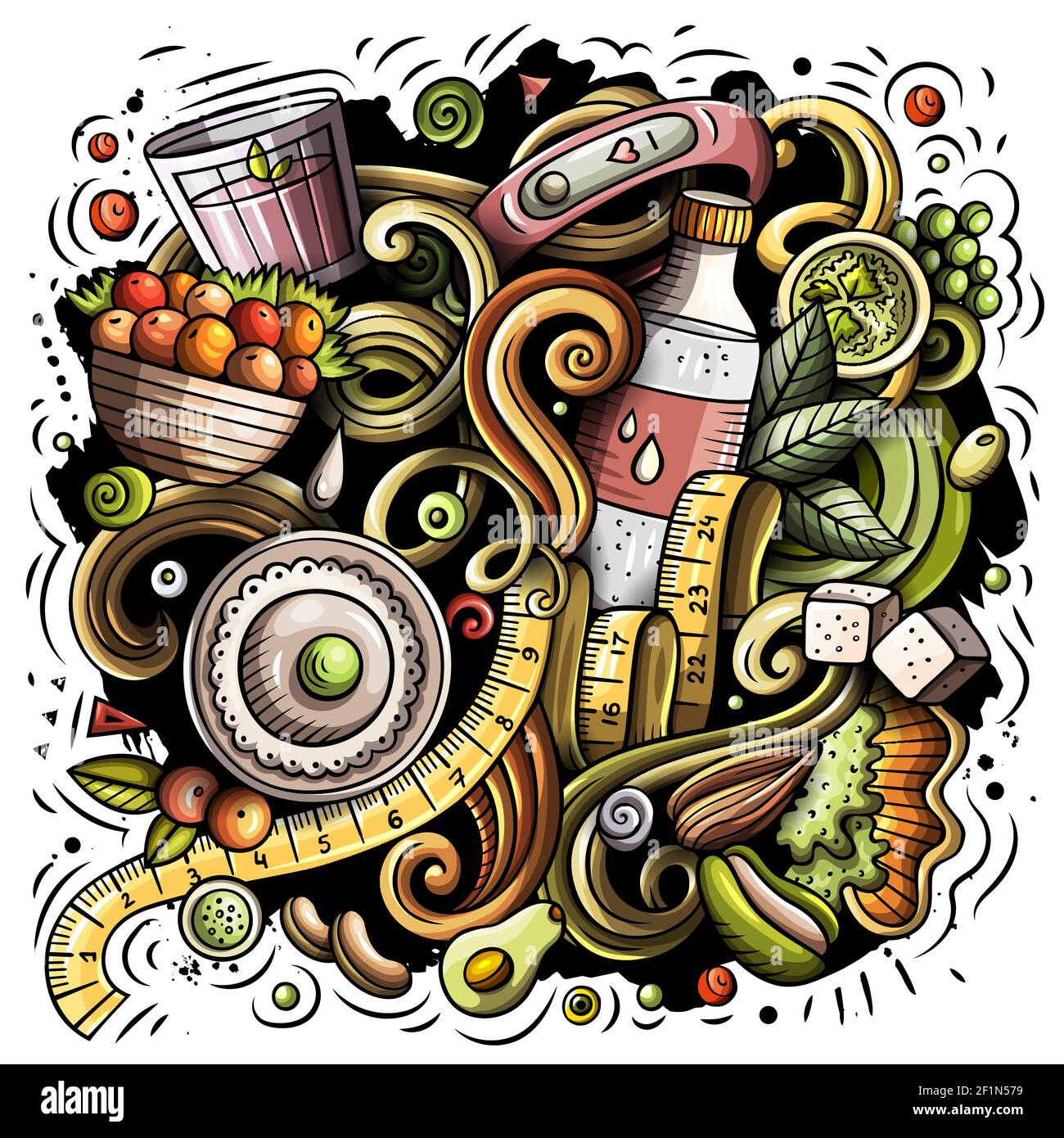 Cartoon vector doodles Diet food illustration. Colorful, detailed, with ...