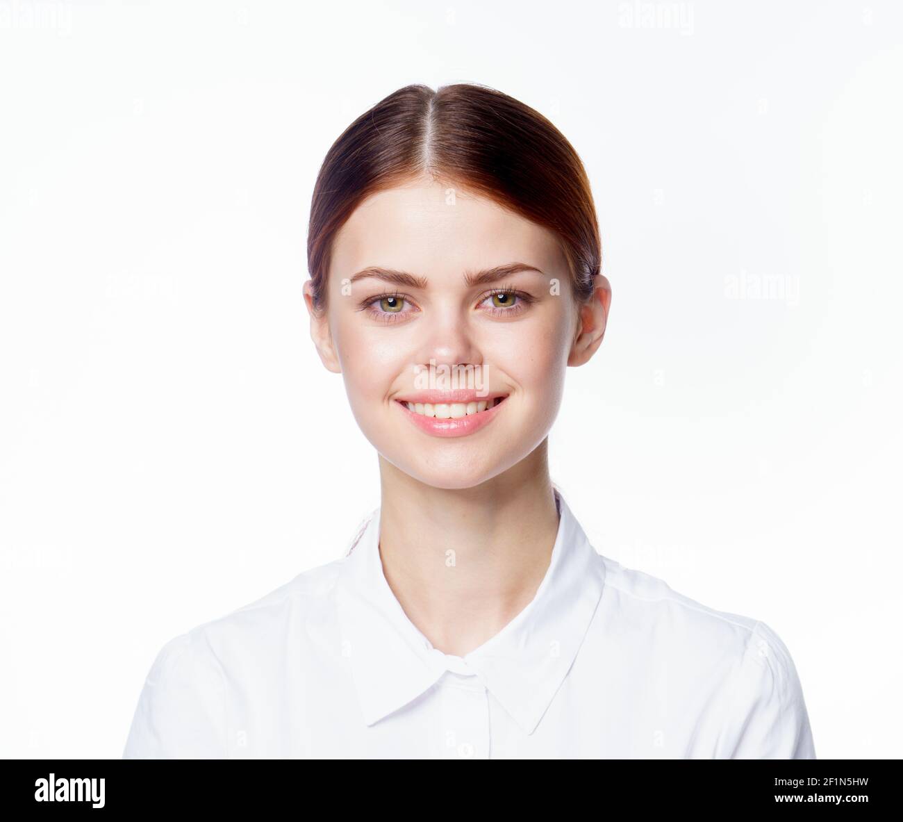pretty woman in white shirt emotions cropped view Stock Photo - Alamy