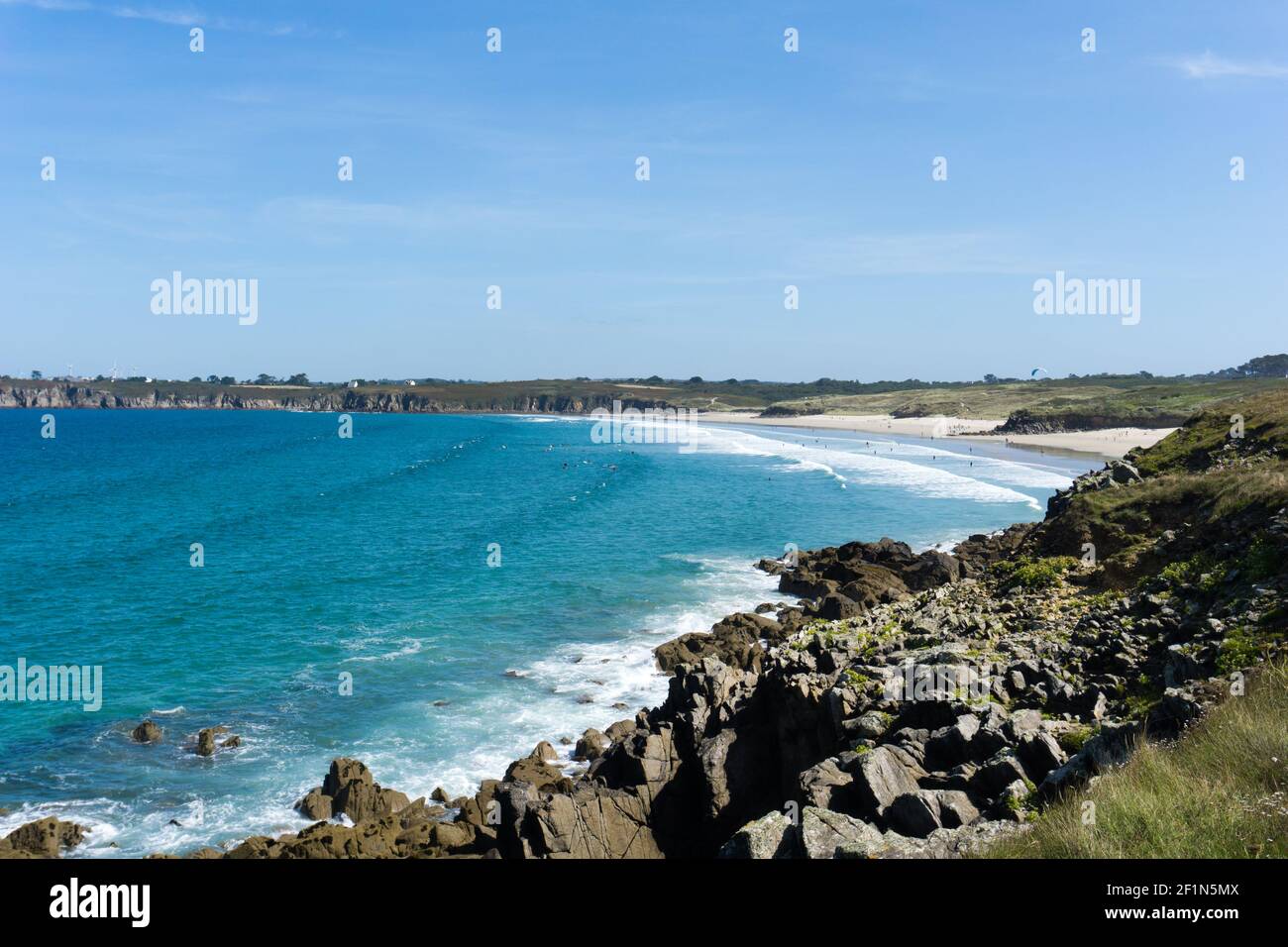 Plage des Blancs Sablons beach on the west coast of Brittany landscape ...