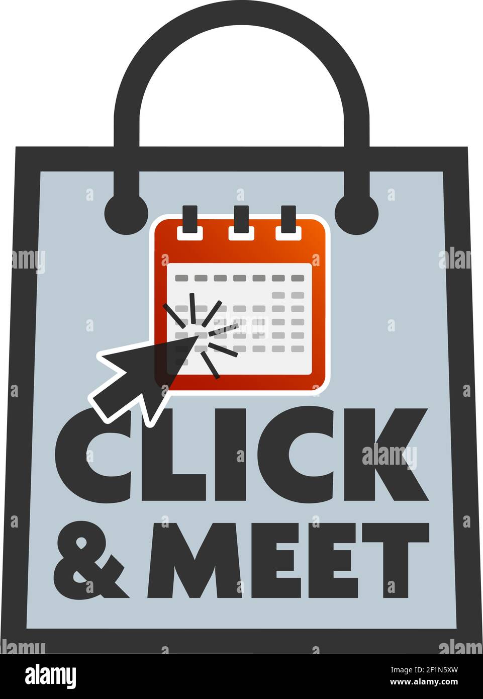 CLICK AND MEET sticker or symbol with calendar icon and shopping bag ...