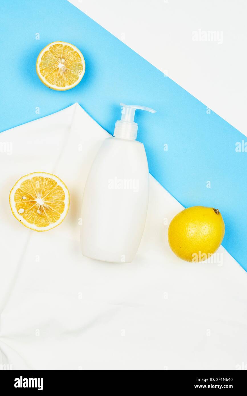 Natural cosmetic products with lemon. Refreshing glow lotion with lemon ...