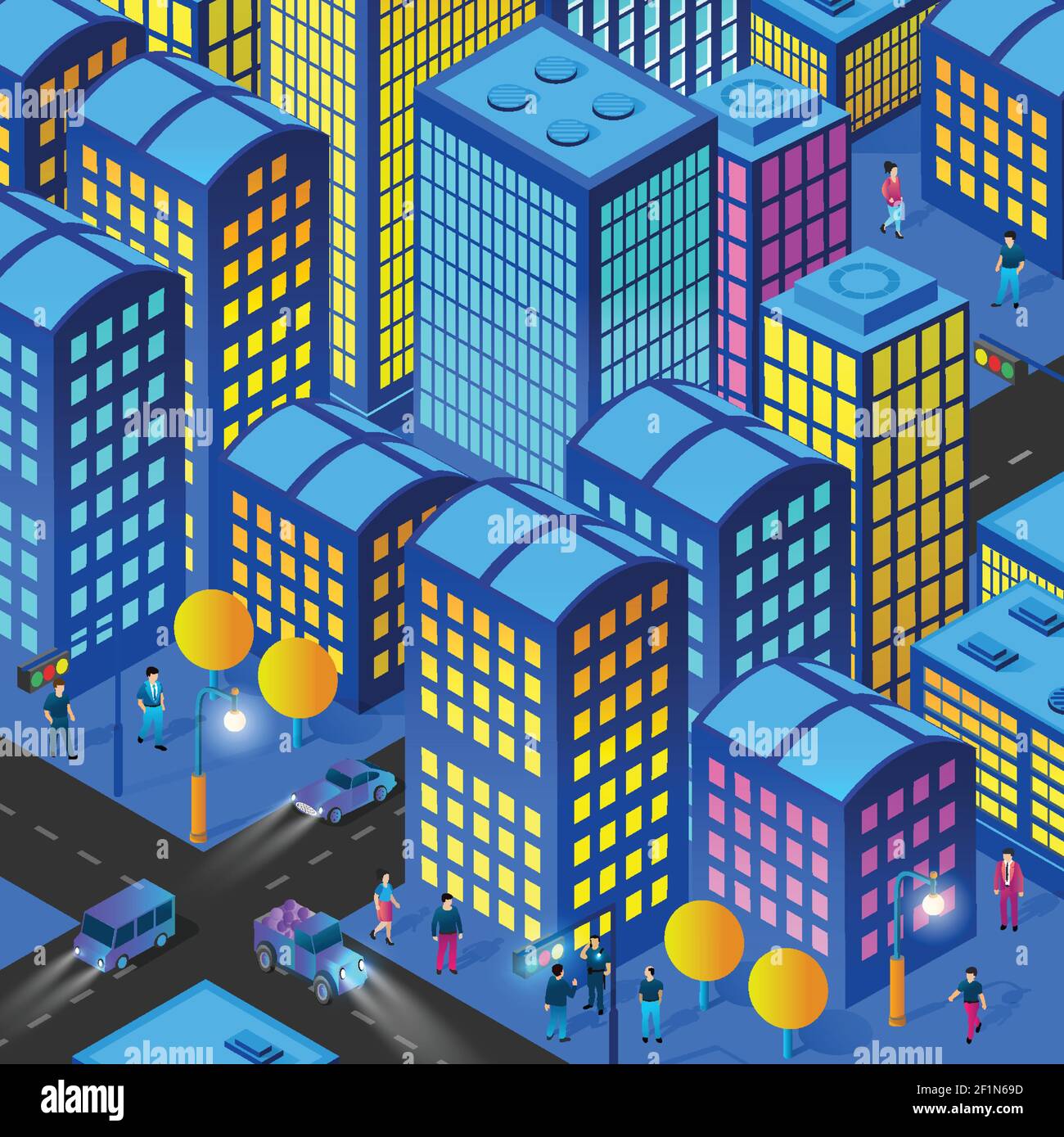 Isometric ultra city concept of violet style, an ultraviolet 3d modern ...