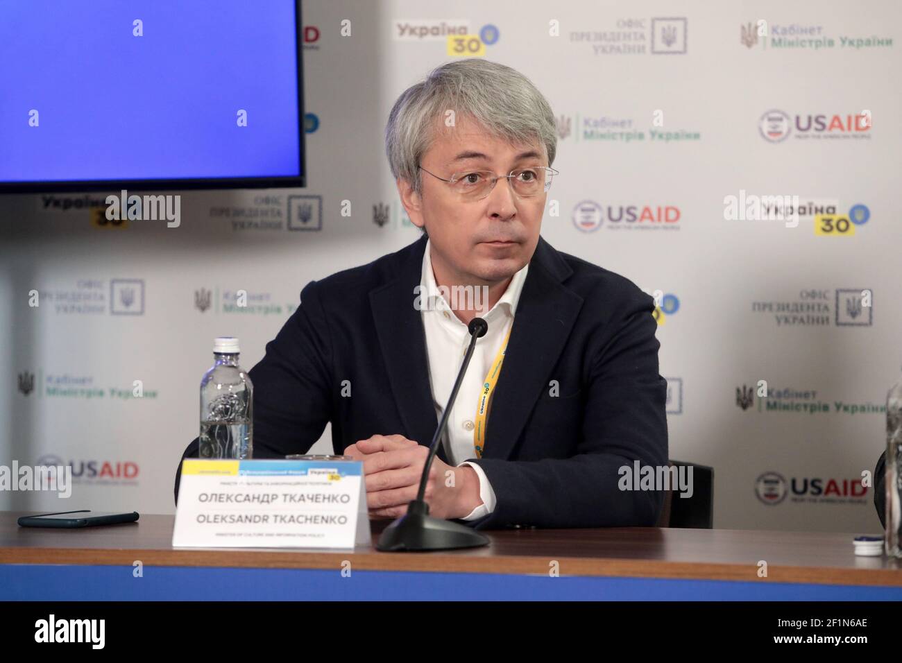 KYIV, UKRAINE - MARCH 9, 2021 - Minister of Culture and Information Policy of Ukraine Oleksandr ...