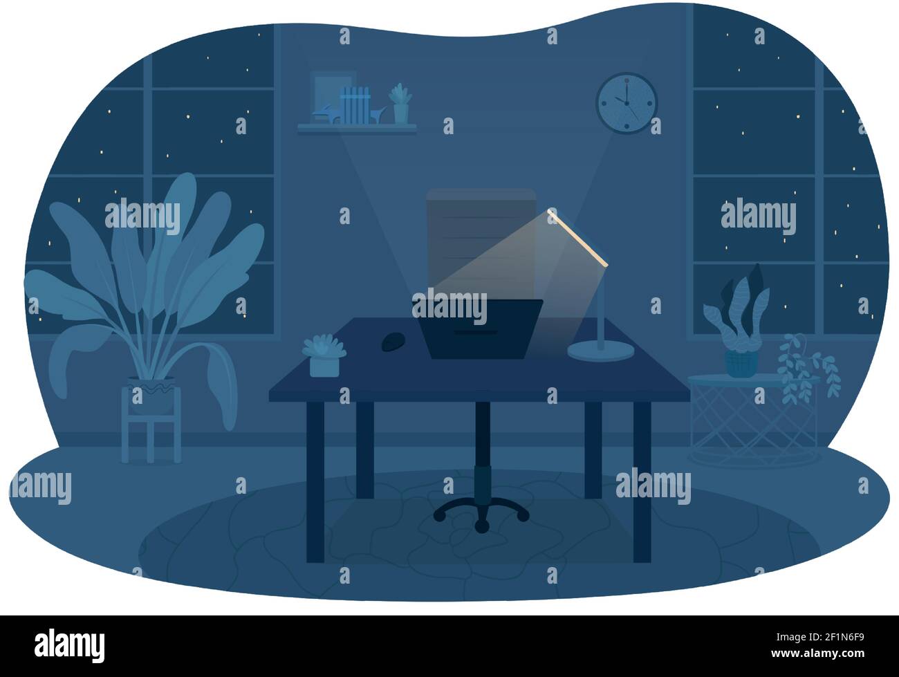 Freelancer office at night 2D vector web banner, poster Stock Vector ...