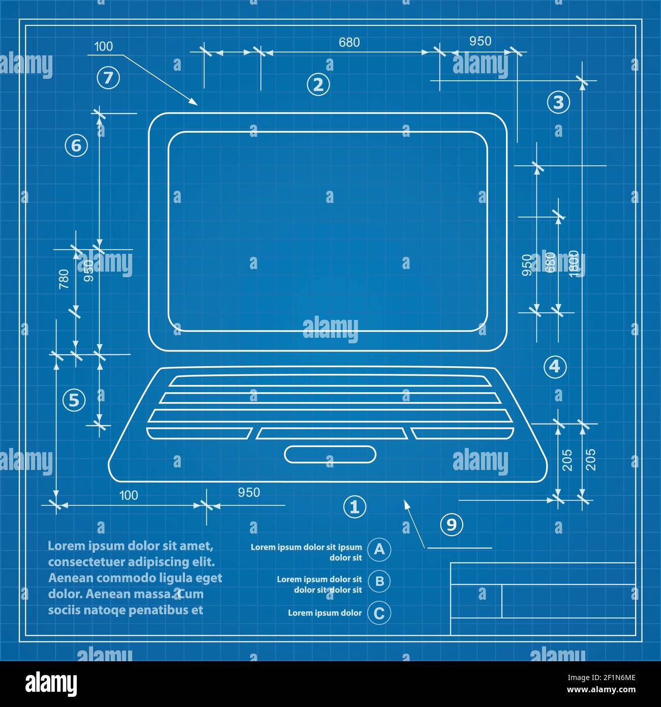Image of a personal computer on a blueprint drawing Stock Vector Image ...