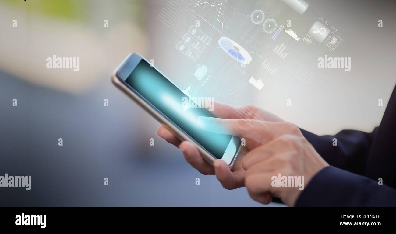 Digital interface with data processing over person using smartphone ...