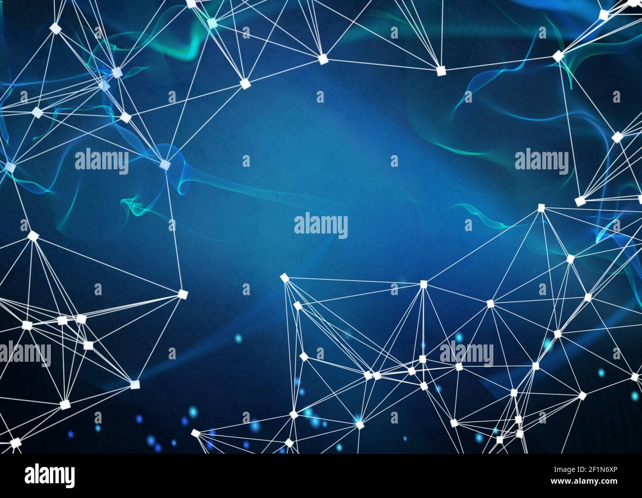 Network of connections and digital waves against blue background Stock ...