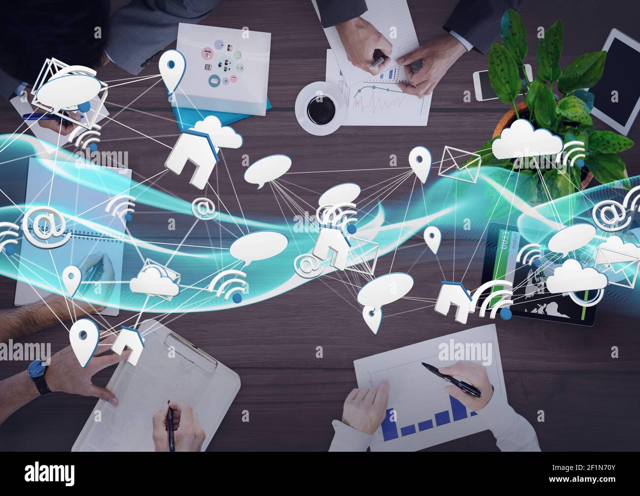 Network digital icons against businesspeople hi-res stock photography ...