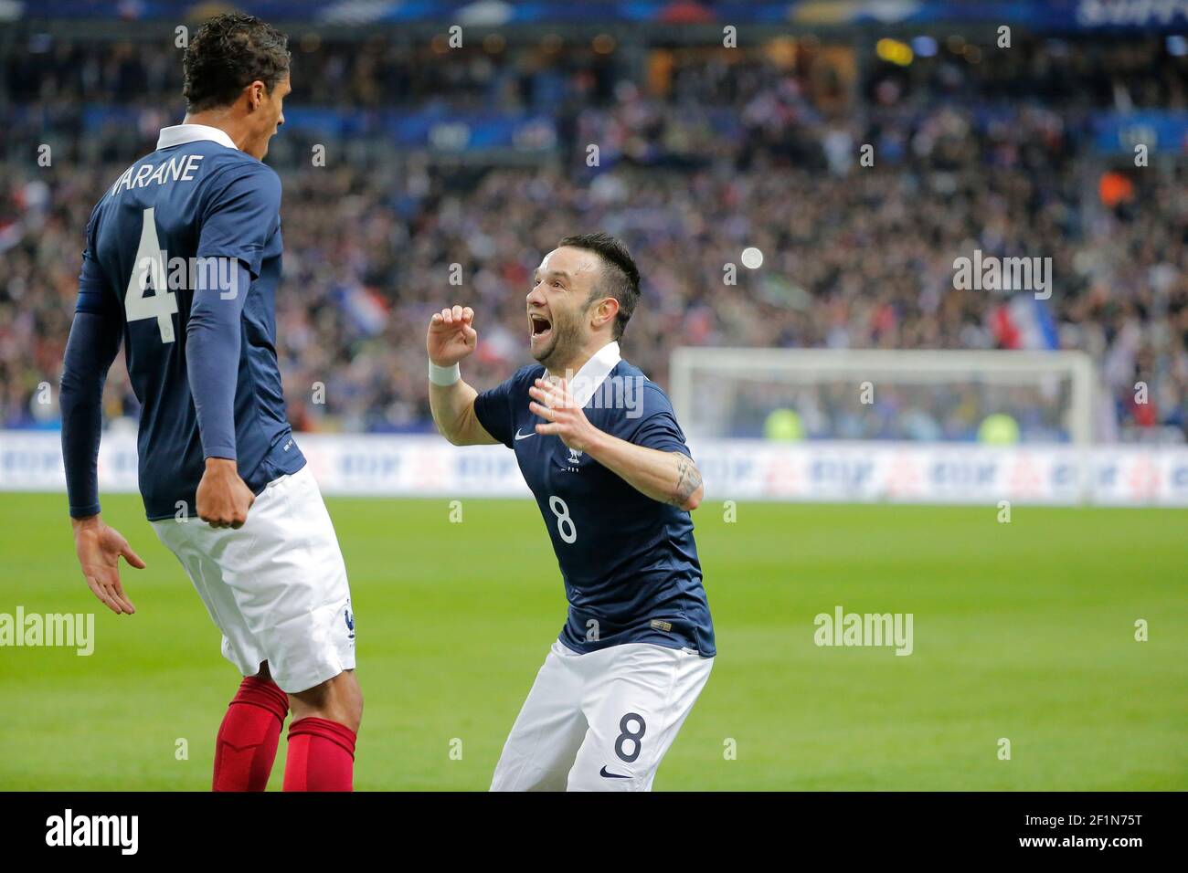 Raphael Varane (Fra) scored a goal and celebrated it with Mathieu ...