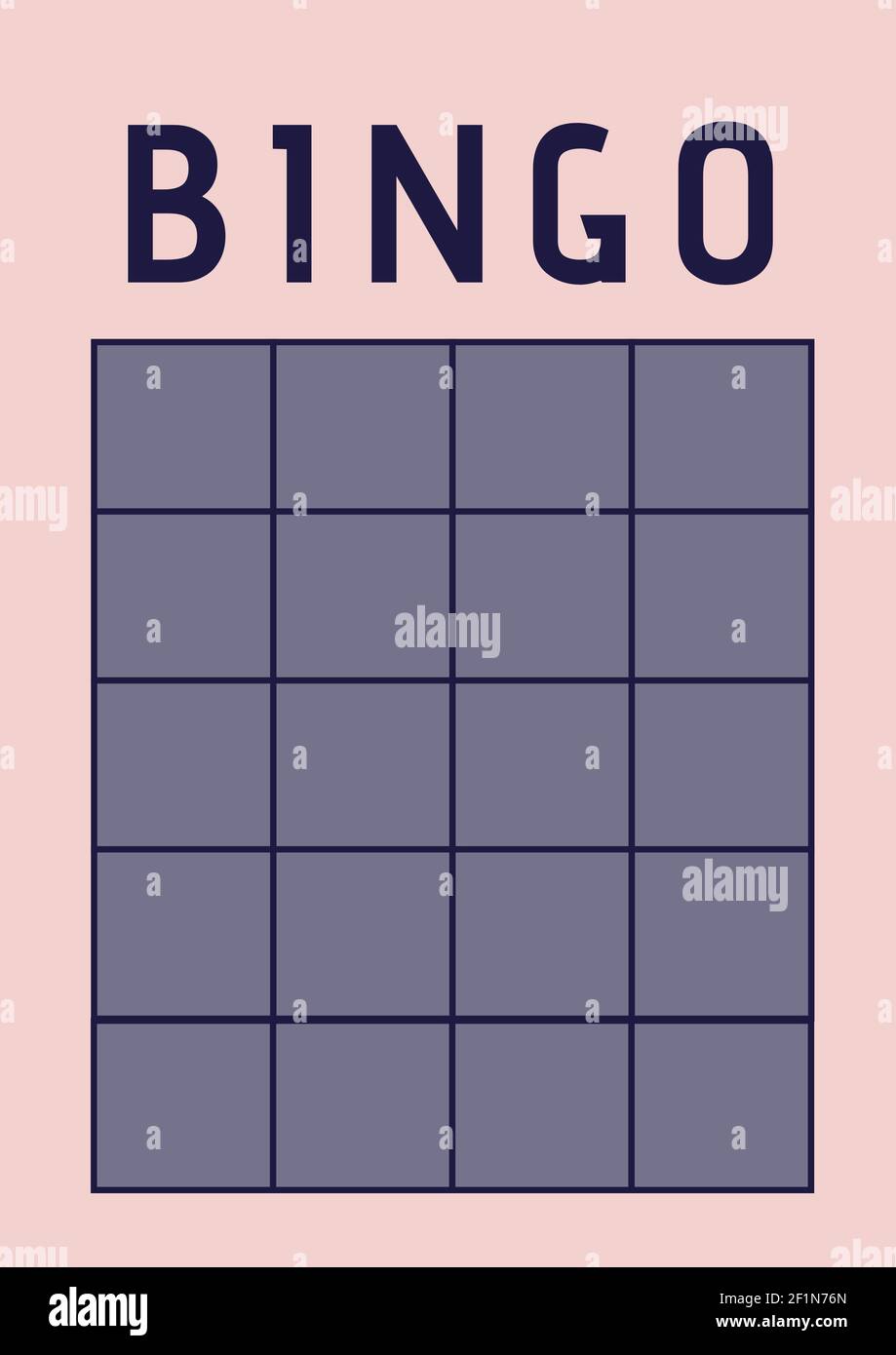 Bingo text over score table with black lines and purple cells on pink ...