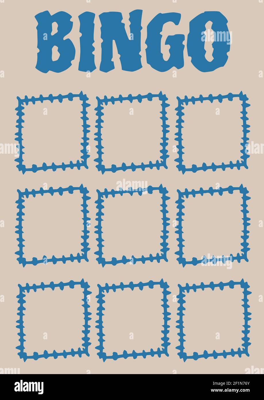 Bingo text over score table with nine boxes with lines on cream ...