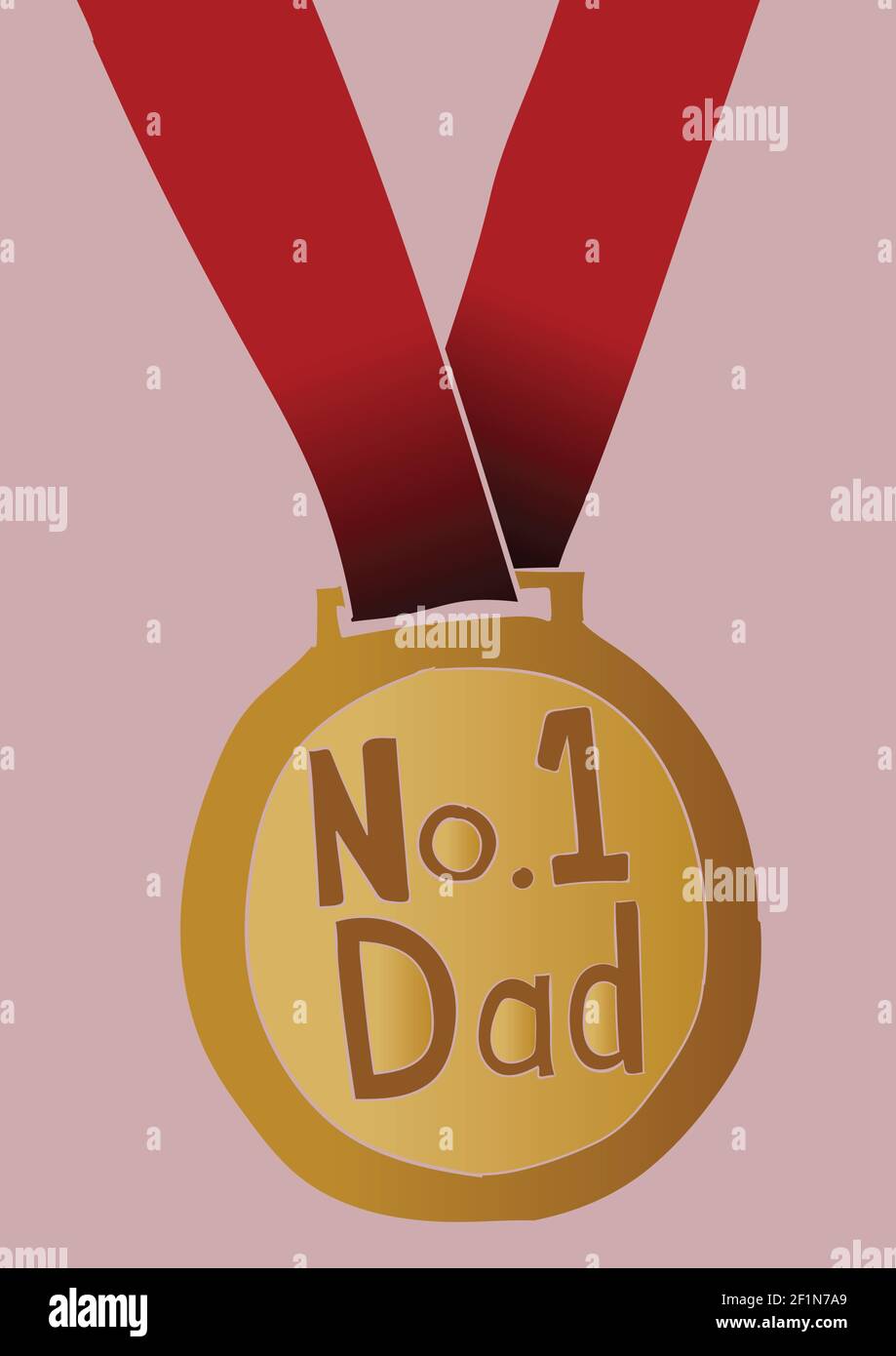 No 1 dad text on gold medal with red ribbon on pink background Stock ...