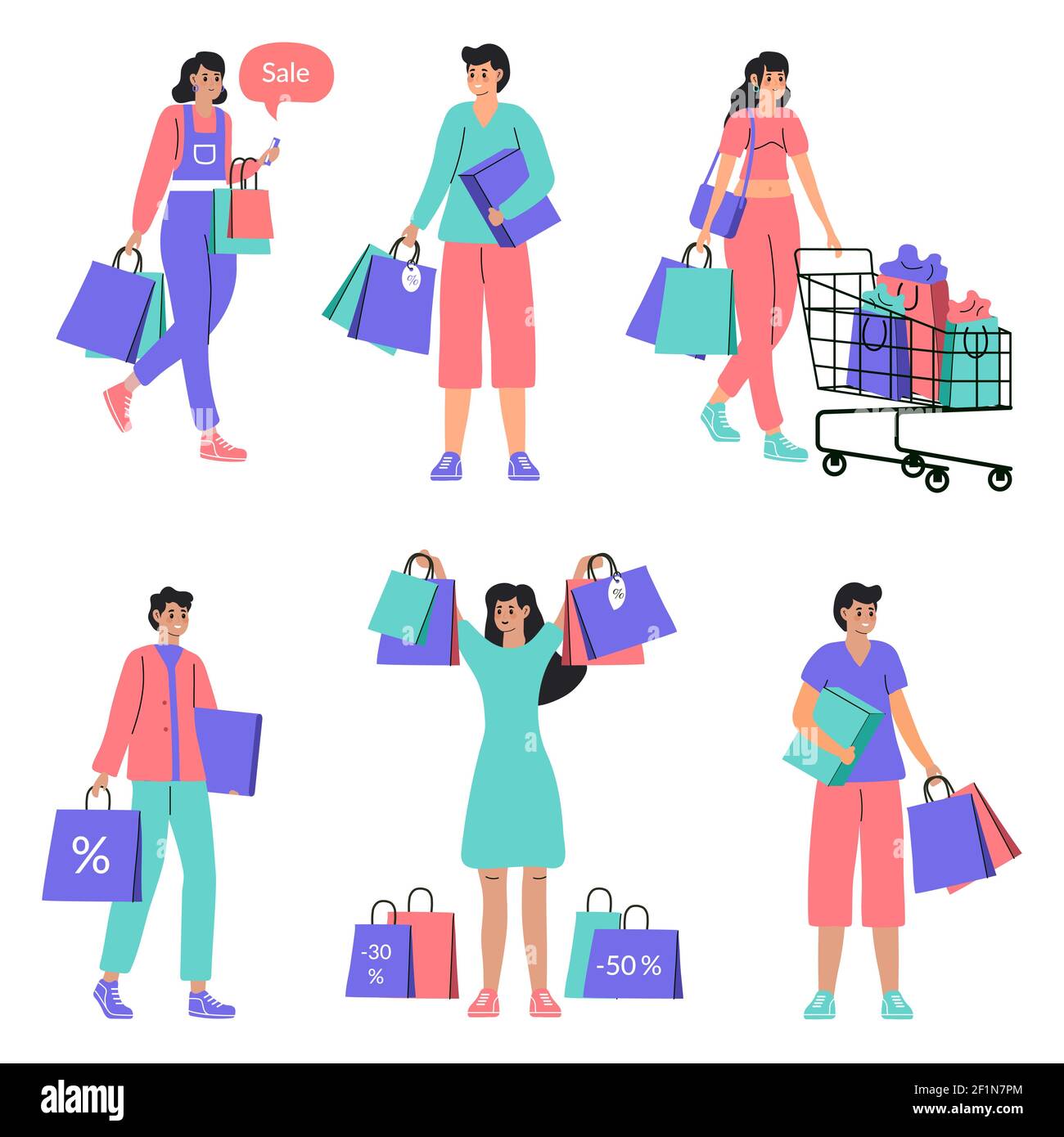 Flat-hand drawn people shopping on sale Vector illustration Stock ...