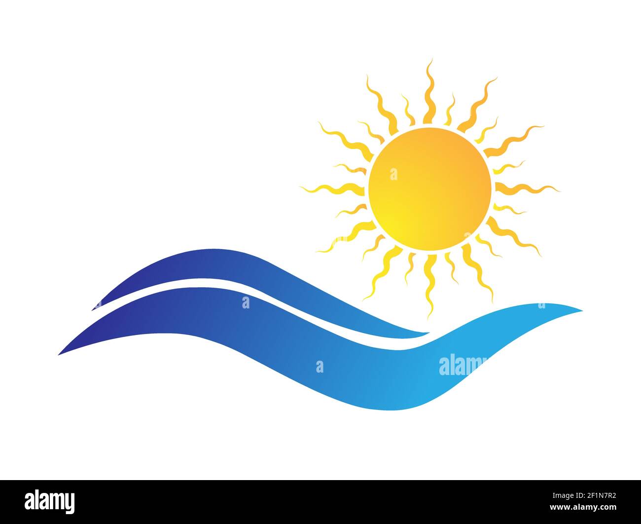 Wave and sun. Vector illustration for logo, emblem, sticker and ...