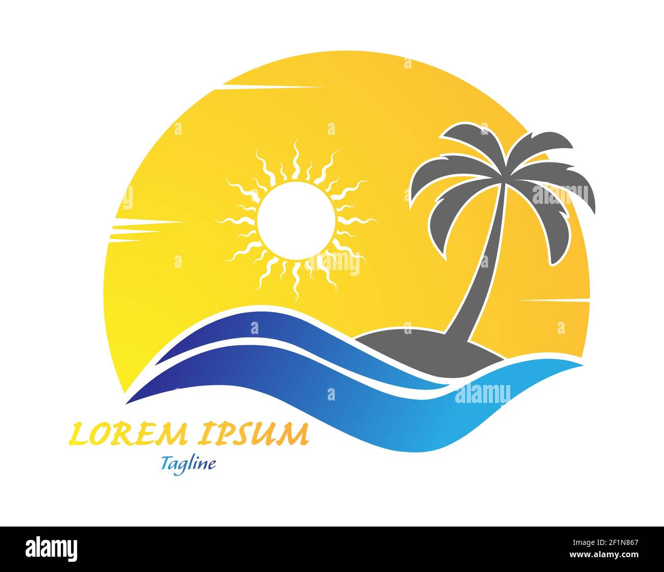 Island And Wave Logo Sun Setting Over Island And Sea Wave Icon Logo.