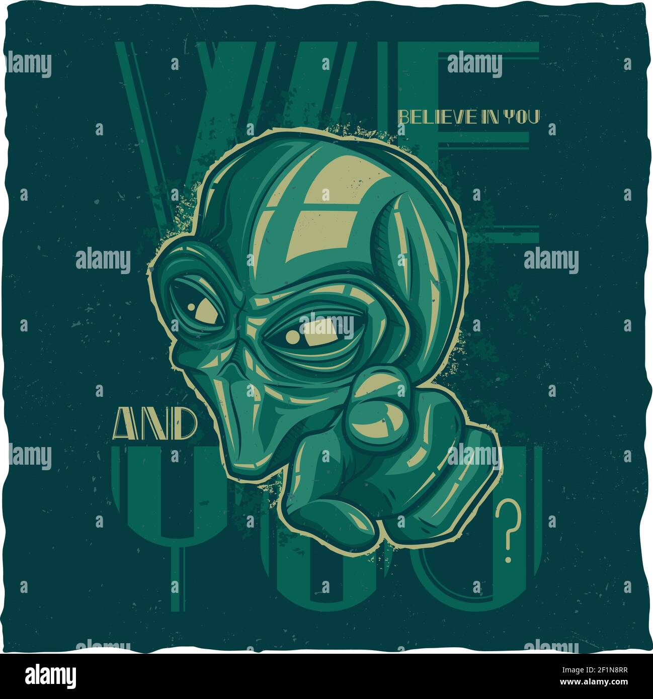 UFO t-shirt label design with illustration of alien Stock Vector Image ...