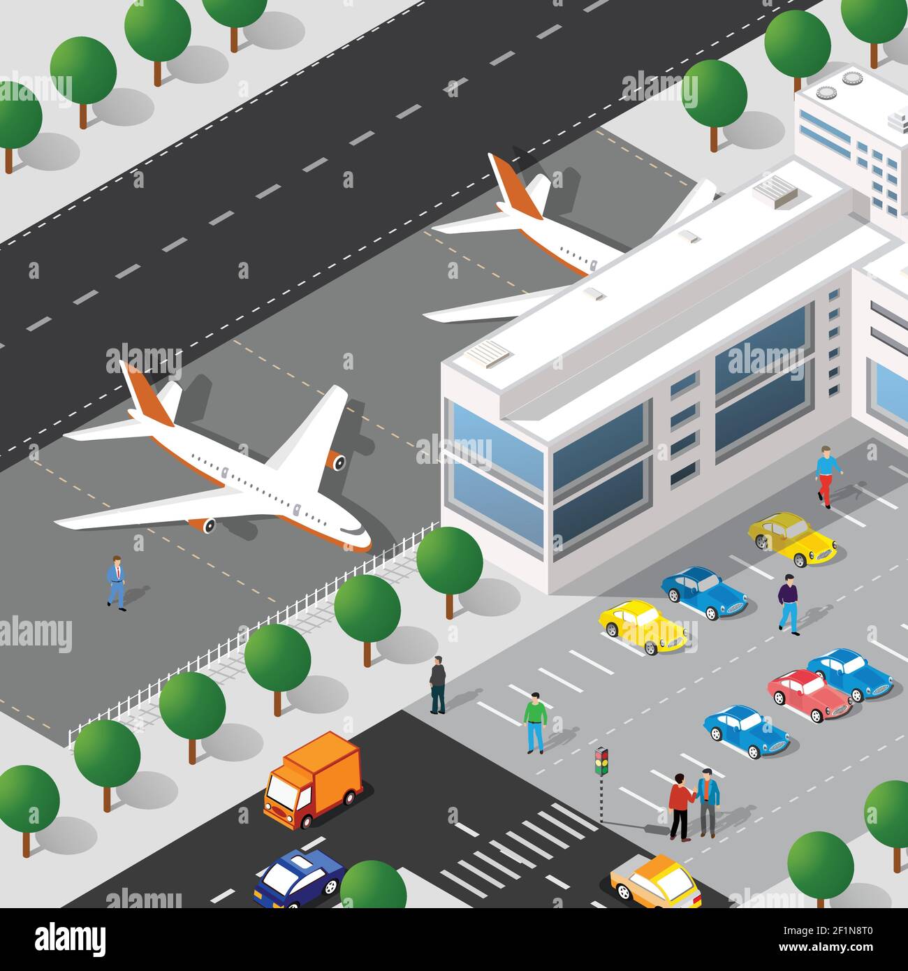 Isometric city with the airport with the runway Stock Vector Image ...